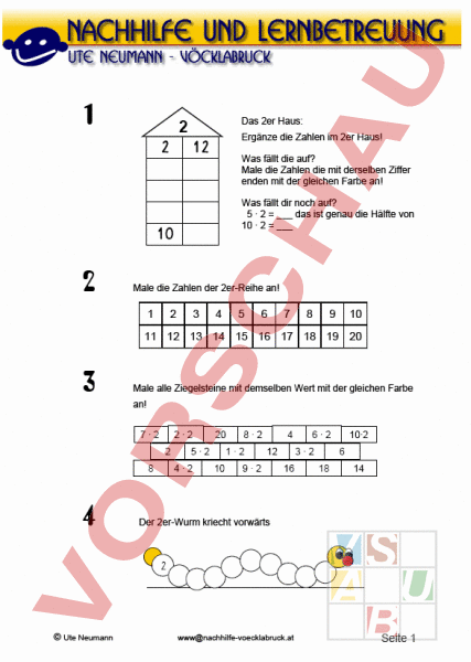 Arbeitsblatt: 1x1 Die 2er Reihe - Mathematik - Anderes Thema