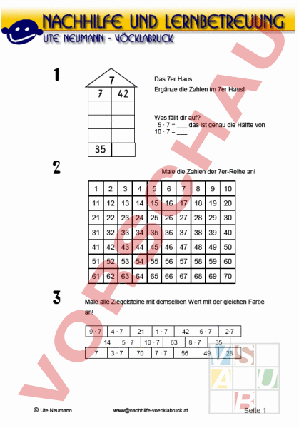 Arbeitsblatt: 1x1 Die 7er Reihe - Mathematik - Anderes Thema