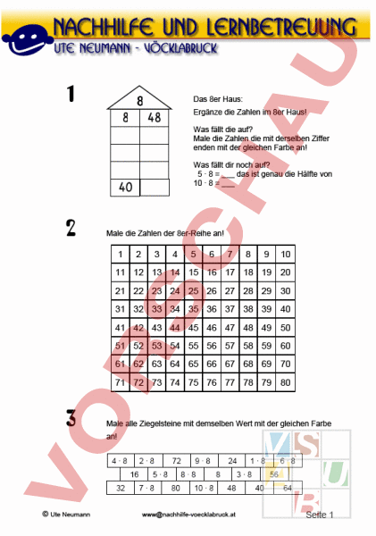 Arbeitsblatt: 1x1 Die 8er Reihe - Mathematik - Anderes Thema