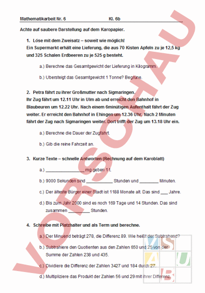 Arbeitsblatt: Mathematikarbeit - Mathematik - Gemischte Themen