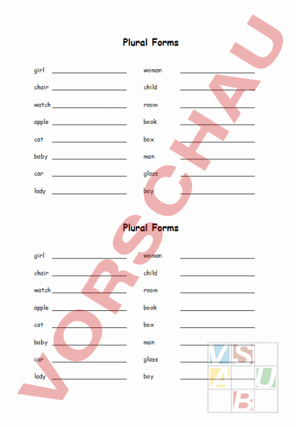 Arbeitsblatt: plural forms - FEHLER keine Rubrik - FEHLER kein Thema