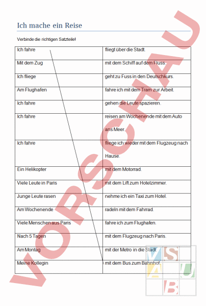 Arbeitsblatt: ich mache eine Reise - Deutsch - Textverständnis