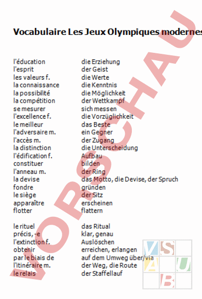 Arbeitsblatt: Les Jeux Olympiques modernes: vocabulaire - Französisch ...