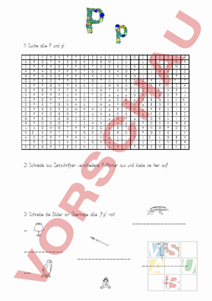 Arbeitsblatt: Übungsblatt zum Buchstaben P - Deutsch - Gemischte Themen