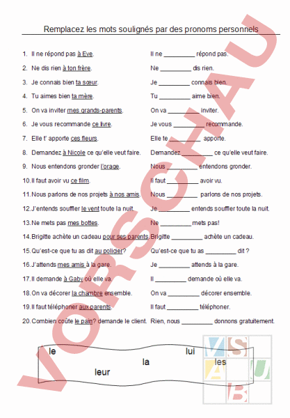 Arbeitsblatt: Les pronoms personnels - Französisch - Grammatik