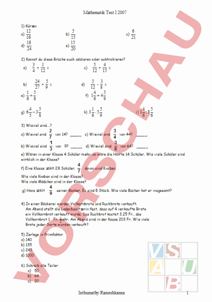 Arbeitsblatt: gemischte Test - Mathematik - Gemischte Themen