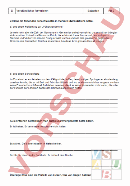 Arbeitsblatt: Satzarten - Deutsch - Grammatik