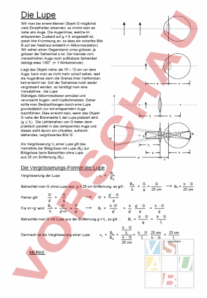 Arbeitsblatt: Die Lupe - Physik - Optik