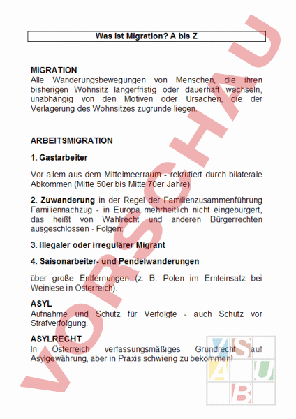 Arbeitsblatt: Was ist Migration? - Geographie - Gemischte Themen