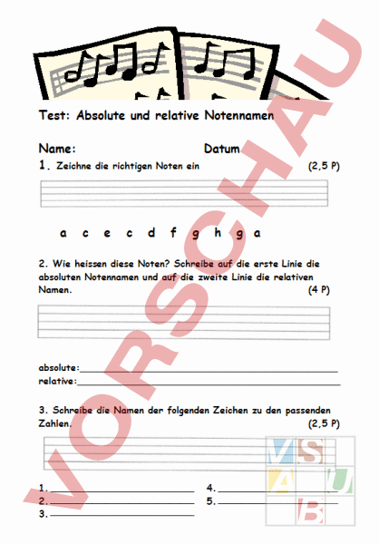 Arbeitsblatt: Notenname - Musik - Musiktheorie / Noten