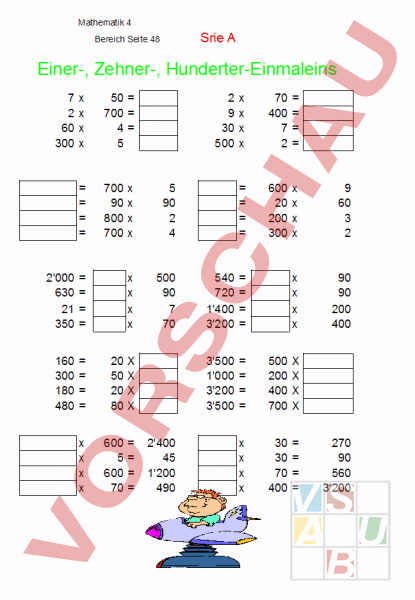 Arbeitsblatt: E-, Z- H-1x1 - Mathematik - Multiplikation
