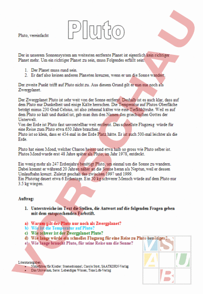 Arbeitsblatt: Universum_Pluto - Physik - Astronomie