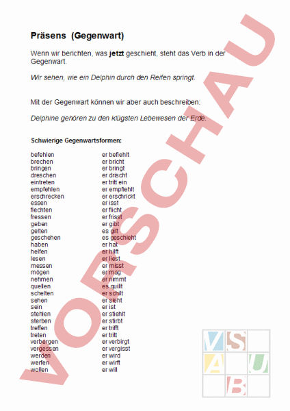 Arbeitsblatt: Gegenwart - Deutsch - Rechtschreibung
