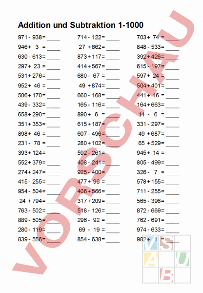 Arbeitsblatt: Addition und Subtraktion - Mathematik - Addition