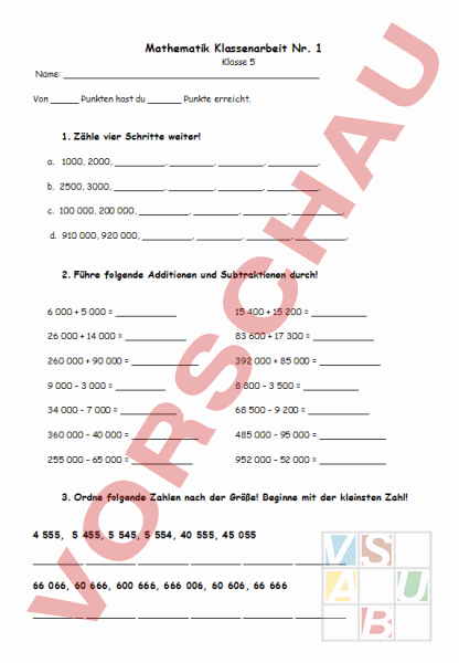 Arbeitsblatt: Mathearbeit - Mathematik - Gemischte Themen