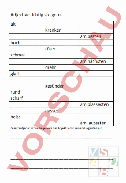 Arbeitsblatt: Adjektive steigern 1 - Deutsch - Grammatik