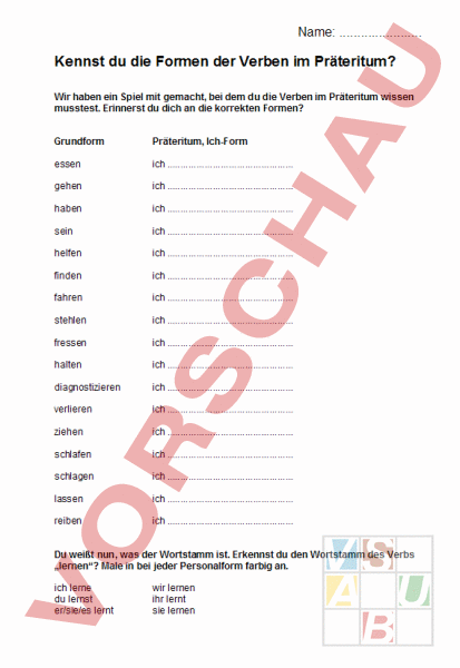 Arbeitsblatt: Präteritum unregelmässig - Deutsch - Grammatik