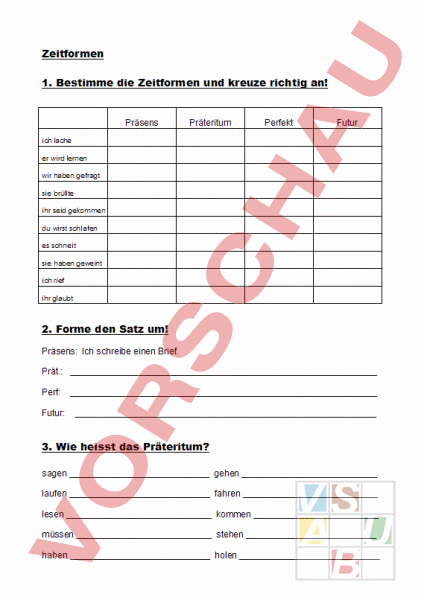 Arbeitsblatt: Zeitformen - Deutsch - Grammatik