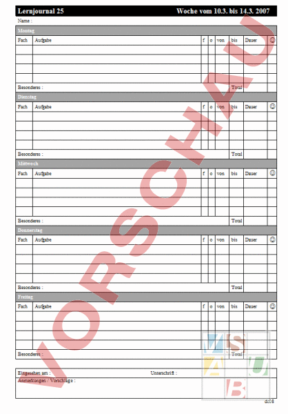 Arbeitsblatt: Lernjournale - Administration / Methodik - Listen / Pläne ...