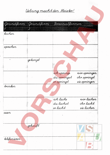 Arbeitsblatt: Verben Personalformen - Deutsch - Grammatik