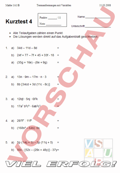 Arbeitsblatt: Termumformung - Mathematik - Algebra