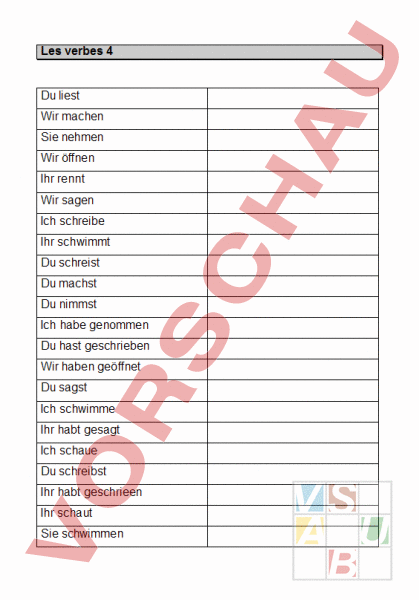 Arbeitsblatt: Verbes 4 - Französisch - Grammatik