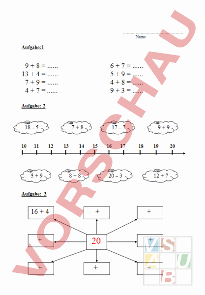 Arbeitsblatt: Addition - Mathematik - Addition