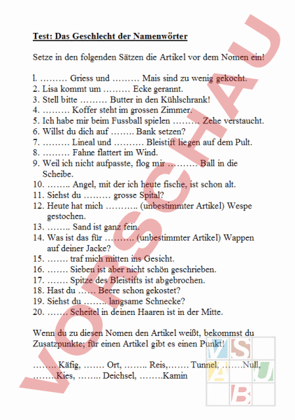 Arbeitsblatt: der, die, das - Deutsch - Grammatik
