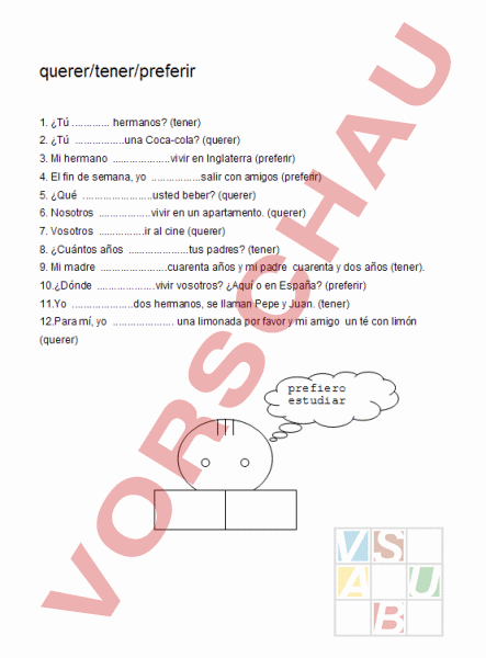 Arbeitsblatt: querer preferir tener - Spanisch - Grammatik