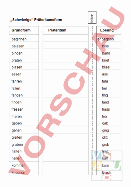 Arbeitsblatt: Präteritum - Deutsch - Grammatik
