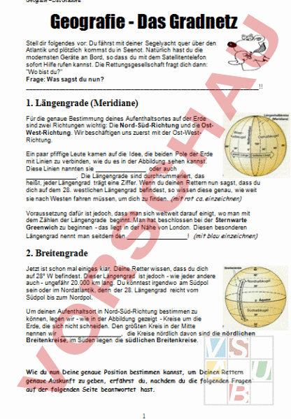 Arbeitsblatt: Das Gradnetz - Geographie - Gemischte Themen