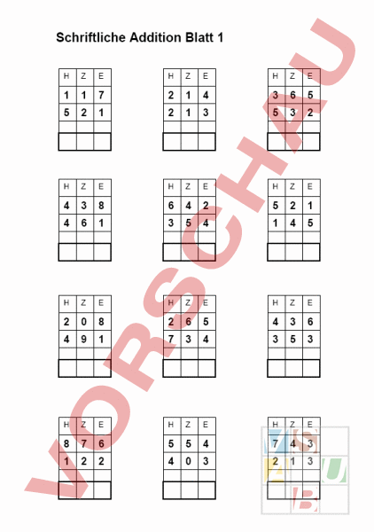 Arbeitsblatt: Einführung Schriftl.Addition - Mathematik - Addition