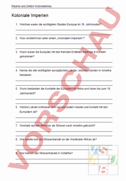 Arbeitsblatt: koloniale Imperien - Geschichte - Anderes Thema