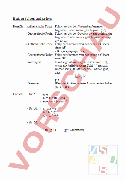 Arbeitsblatt: Reihen und Folgen - Mathematik - Gemischte Themen