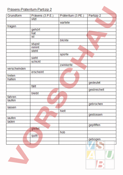 Arbeitsblatt: Präsens-Präteritum-Partizip 2 - Deutsch - Grammatik