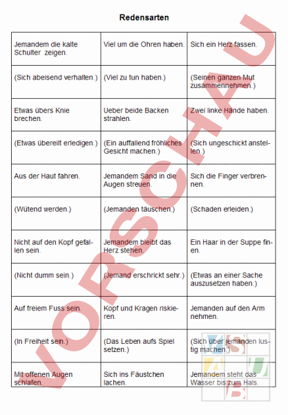 Arbeitsblatt: Redensarten - Deutsch - Wortschatz