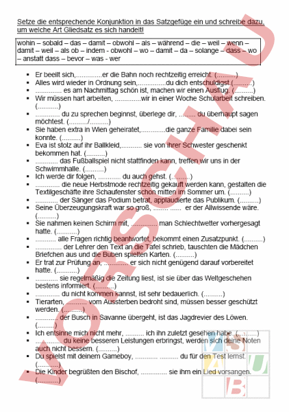 Arbeitsblatt: Gliedsätze_Konjunktionen - Deutsch - Grammatik