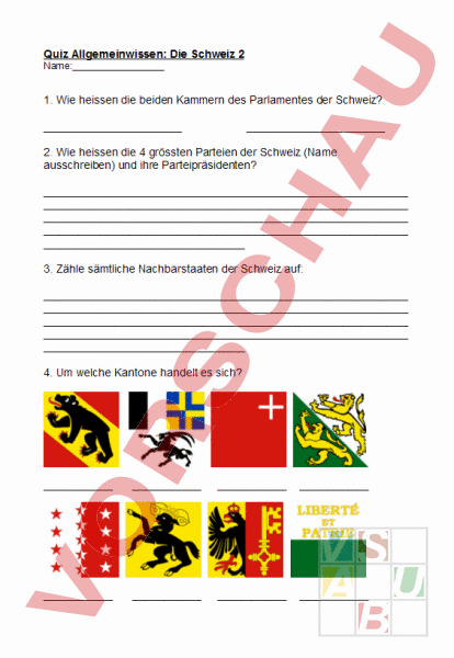 Arbeitsblatt Allgemeinwissen 2 Geographie Gemischte Themen