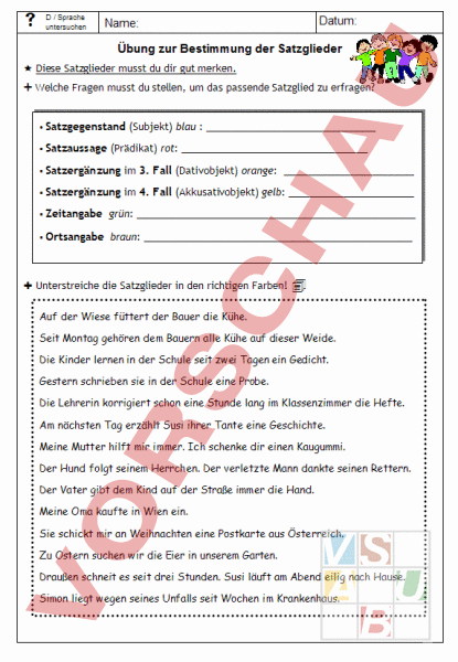 Arbeitsblatt: übung satzglieder - Deutsch - Grammatik