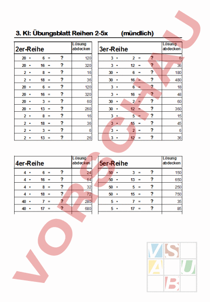 Arbeitsblatt: Reihen 3.Kl-6x16x-AB 2-9x - Mathematik - Multiplikation