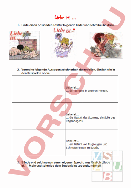 Arbeitsblatt: Liebe ist... - Lebenskunde - Persönlichkeitsentwicklung