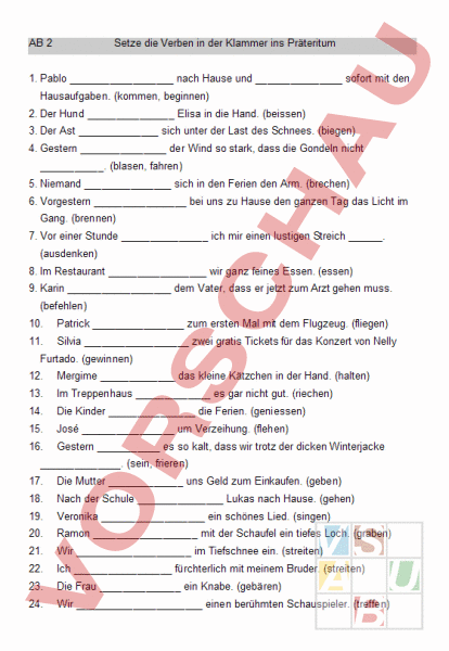 Arbeitsblatt: Präteritum AB 2 - Deutsch - Grammatik
