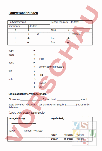 Arbeitsblatt: Lautveränderungen - Deutsch - Anderes Thema