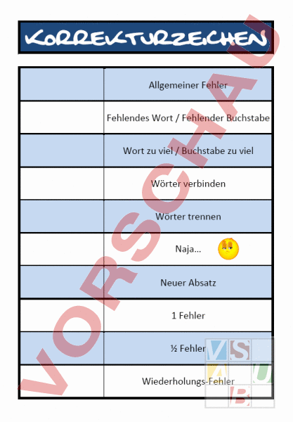 Arbeitsblatt: Vorlage für Korrekturzeichen - Deutsch - Anderes Thema Arbeitsblatt: Vorlage für Korrekturzeichen - Deutsch - Anderes Thema