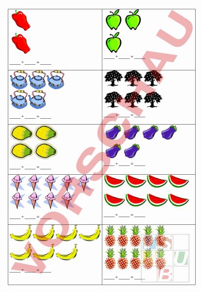 Arbeitsblatt: Addition mit Bildern - Mathematik - Addition
