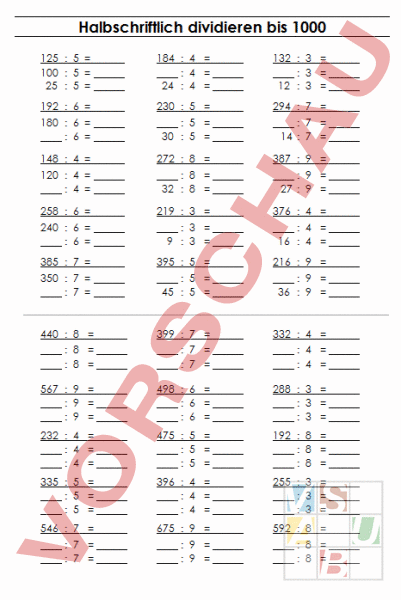 Arbeitsblatt: Halbschriftlich dividieren - Mathematik - Addition