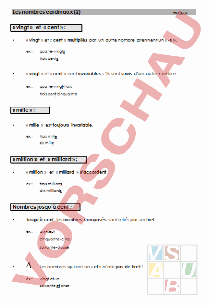 Arbeitsblatt: Les nombres cardinaux - Französisch - Grammatik