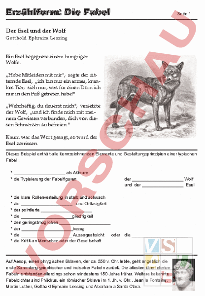 Arbeitsblatt: Die Fabel - Deutsch - Leseförderung / Literatur