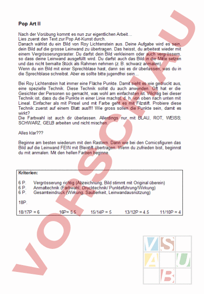 Arbeitsblatt: POP ART - Bildnerisches Gestalten - Anderes Thema
