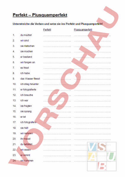 Arbeitsblatt: Perfekt-Plusquamperfekt - Deutsch - Grammatik